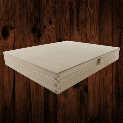 Woodeedoo Large Shallow Wooden Storage Box with Lid & Clasp Holder Case ...