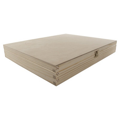 Woodeedoo Large Shallow Wooden Storage Box with Lid & Clasp Holder Case ...