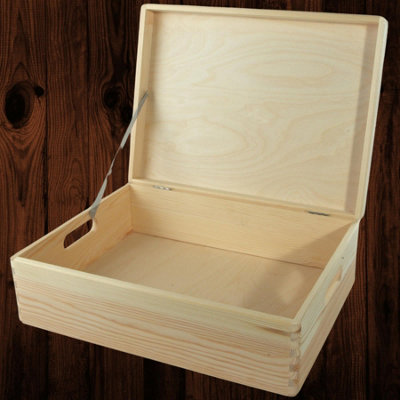 Woodeedoo Large Shallow Wooden Storage Box with Lid & Handles for Toys ...
