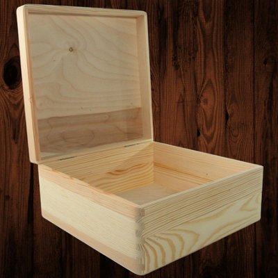 Woodeedoo Large Square Wooden Storage Box with Lid Keepsake Gift Craft ...