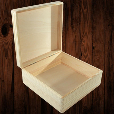 Woodeedoo Medium Square Wooden Storage Box with Lid Unfinished Pine ...