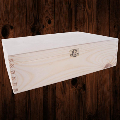 Woodeedoo Rectangular Pine Storage Box with Hinged Lid and Clasp for A4 Documents Crafts ...