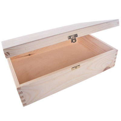 Woodeedoo Rectangular Pine Storage Box with Hinged Lid and Clasp for A4 Documents Crafts ...
