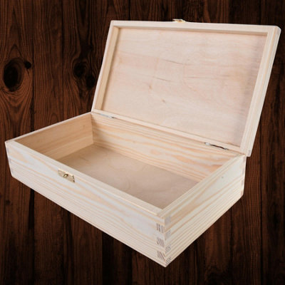 Woodeedoo Rectangular Wooden Box with Hinged Lid and Clasp Unpainted ...
