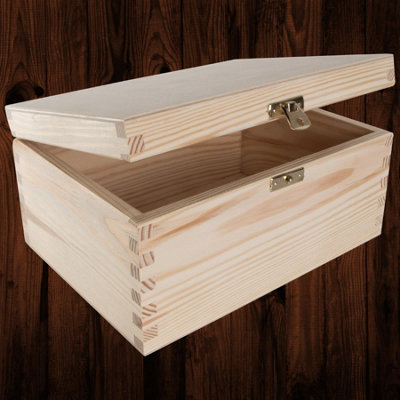 Woodeedoo Rectangular Wooden Storage Box with Hinged Lid and Clasp for ...