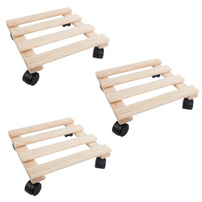 Woodeedoo Set of 3 Wooden Plant Pot Trolleys Indoor Planter Movers ...