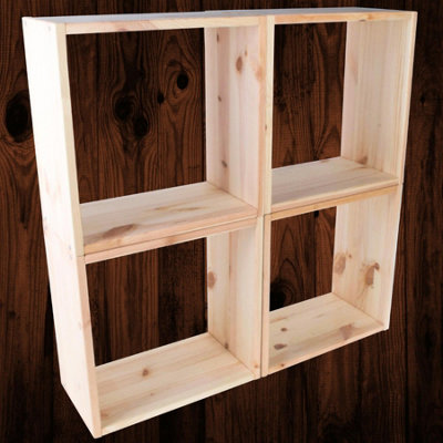 Woodeedoo Set of 4 Pine Cube Shelves Square Wall Mount Storage Display ...