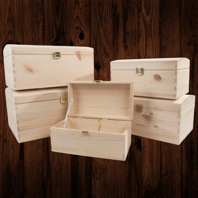 Woodeedoo Set of 5 Nesting Pine Wooden Treasure Chests with Hinged Lid ...