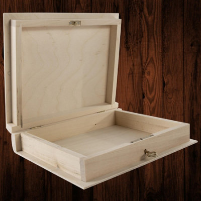 Woodeedoo Shallow Lockable Wooden Book-Shaped Storage Box Slim Gift ...