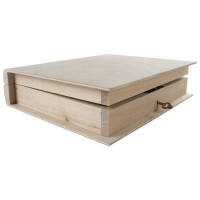 Woodeedoo Shallow Lockable Wooden Book-Shaped Storage Box Slim Gift ...