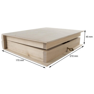 Woodeedoo Shallow Lockable Wooden Book-Shaped Storage Box Slim Gift ...