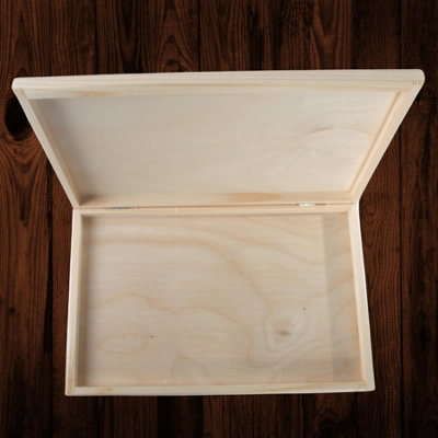 Woodeedoo Shallow Slim Pine Wooden Box with Lid for Treasures Keepsakes ...