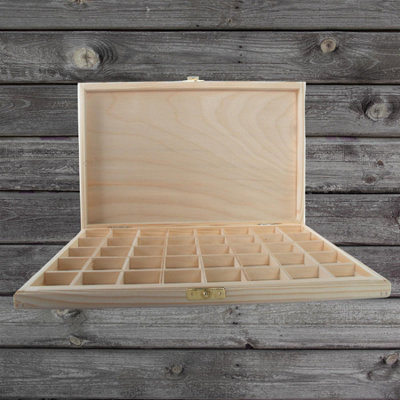 Woodeedoo Shallow Slim Wooden Box with 40 Compartments & Clasp ...