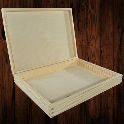 Woodeedoo Shallow Wooden Storage Box with Lid Unfinished Pine A4 Size ...