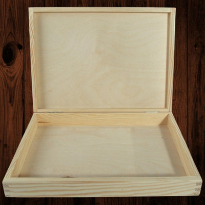 Woodeedoo Shallow Wooden Storage Box with Lid Unfinished Pine A4 Size ...