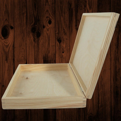 Woodeedoo Shallow Wooden Storage Box with Lid Unfinished Pine A4 Size ...