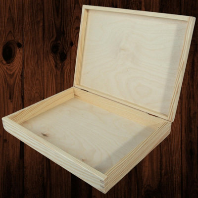 Woodeedoo Shallow Wooden Storage Box with Lid Unfinished Pine A4 Size ...