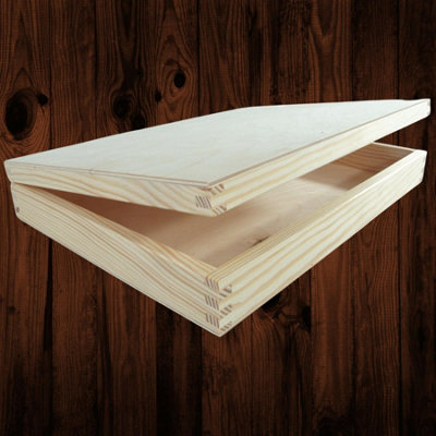 Woodeedoo Shallow Wooden Storage Box with Lid Unfinished Pine A4 Size ...