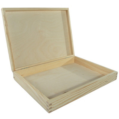 Woodeedoo Shallow Wooden Storage Box with Lid Unfinished Pine A4 Size ...