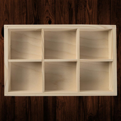 Woodeedoo Small Shallow Wooden Display Shelf with 6 Compartments ...