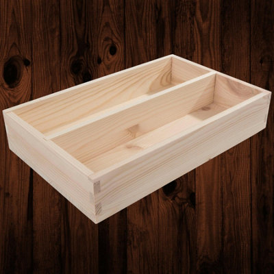 Woodeedoo Small Wooden Cutlery Tray with 2 Compartments Solid Pine ...