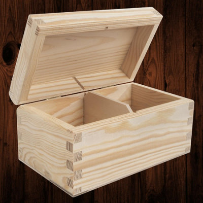 Woodeedoo Small Wooden Storage Box with Rounded Hinged Lid and Two ...