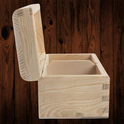Woodeedoo Small Wooden Storage Box with Rounded Hinged Lid and Two ...