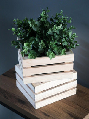 Woodeedoo Small Wooden Storage Crate Rustic Natural Pine Display Shelf ...