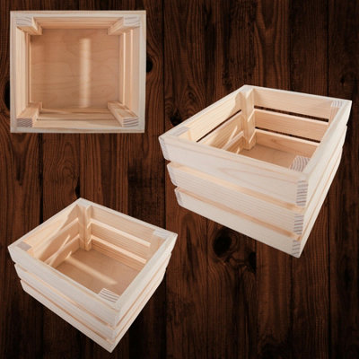 Woodeedoo Small Wooden Storage Crate Rustic Natural Pine Display Shelf ...