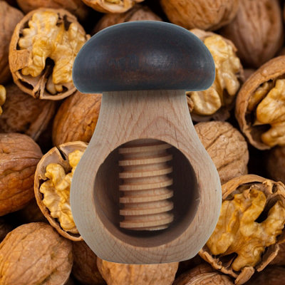 Woodeedoo Wooden Nut Cracker Pack of 5 Mushroom Design Dark Brown Cap ...