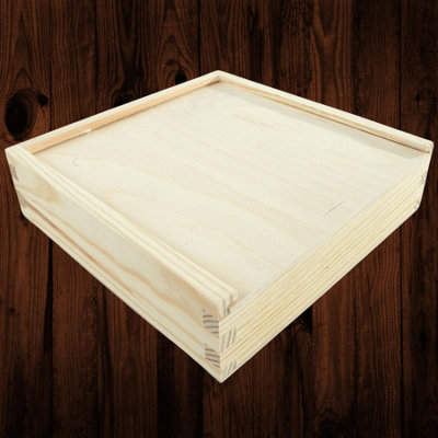 Woodeedoo Wooden Square Storage Box with Sliding Lid Unfinished Pine ...