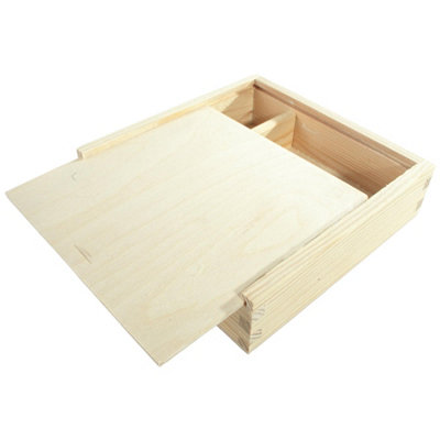 Woodeedoo Wooden Square Storage Box with Sliding Lid Unfinished Pine ...