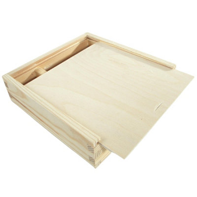 Woodeedoo Wooden Square Storage Box with Sliding Lid Unfinished Pine ...