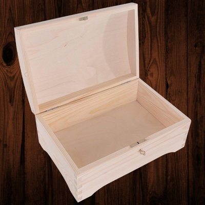 Woodeedoo Wooden Treasure Chest Box with Hinged Lid and Key Lock for ...