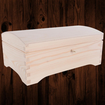 Woodeedoo Wooden Treasure Chest Box with Hinged Lid and Key Lock for ...