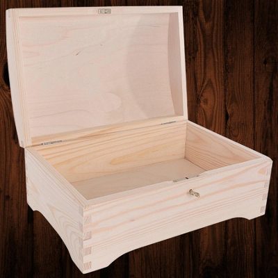 Woodeedoo Wooden Treasure Chest Box with Hinged Lid and Key Lock for ...