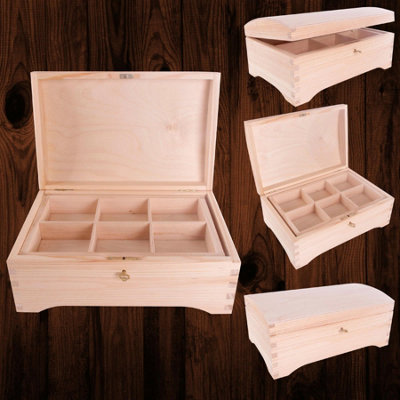 Woodeedoo Wooden Treasure Chest with Key Lock and 6 Compartments Inner ...