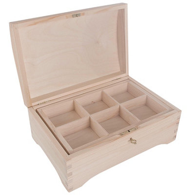 Woodeedoo Wooden Treasure Chest with Key Lock and 6 Compartments Inner ...