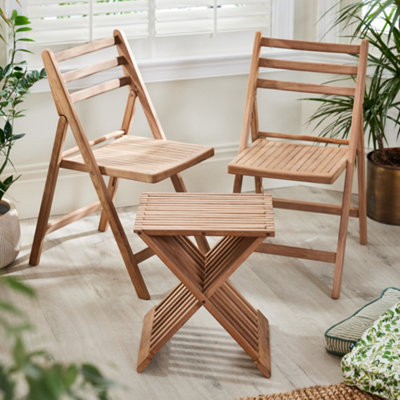 WOODEN 3PC BISTRO SET TEAK SLATTED WOODEN FOLDING INDOOR FURNITURE ...