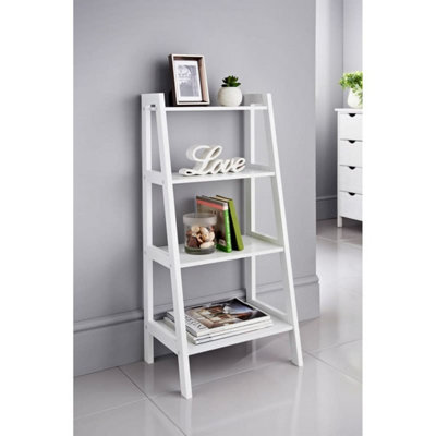 Wooden 4 Tier Ladder Shelf Bathroom Storage Unit White