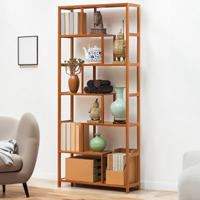 Wooden 7-Tier Bookcase Display Stand Storage Natural