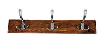 Wooden Antique Style Coat Rack Triple Hook Aluminium - Colour Medium Oak - Hangers 7 Hooks 140 ...
