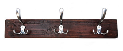 Wooden Antique Style Coat Rack Triple Hook Aluminium - Colour Walnut - Hangers 7 Hooks 140 cm at B&Q
