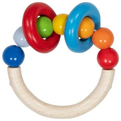 Wooden Baby Touch Ring Half-Round w/ Beads & 2 Rings Toddler ...