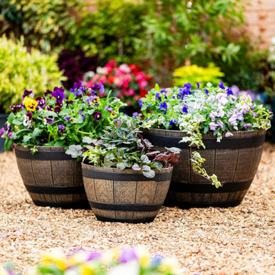 Wooden Barrel Effect Curved Planter - Small (D33xH21cm) x 2