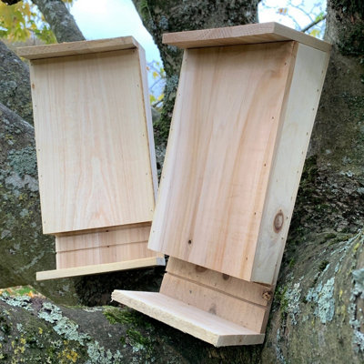Wooden Bat Box House Rooster Nest with Landing Perch (Set of 2)