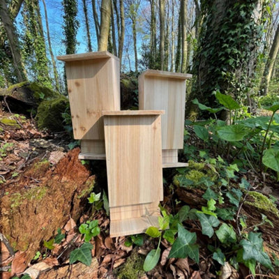 Wooden Bat Box House Rooster Nest with Landing Perch (Set of 3)