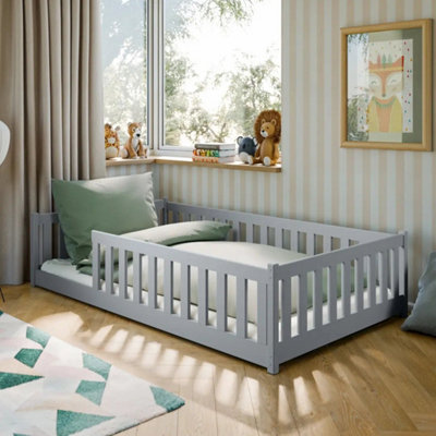 Wooden Bed Otis EU Small Double - Floor-Hugging Grey Pine, Minimalist ...