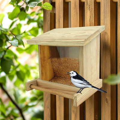 Wooden Bird Feeder Hopper Perch Stand Holder Bird House Feeder Squirrel ...