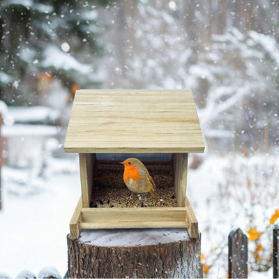 Wooden Bird Feeder Hopper Perch Stand Holder Bird House Feeder Squirrel ...